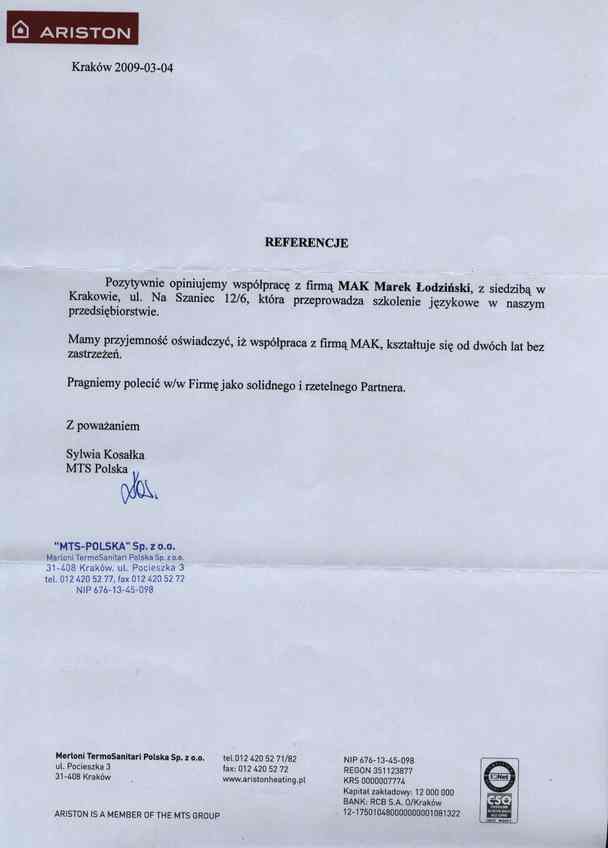 Referencje - MAK szkoła i obozy językowe